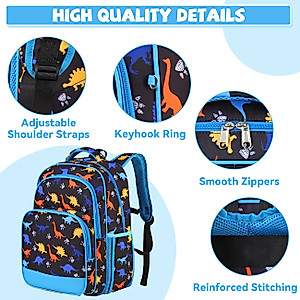 VASCHY School Backpack for Boys, 16in Water Resistant Backpack for Kids Preschool/Primary/Elementary School Bookbag with Tablet Sleeve Black Dino