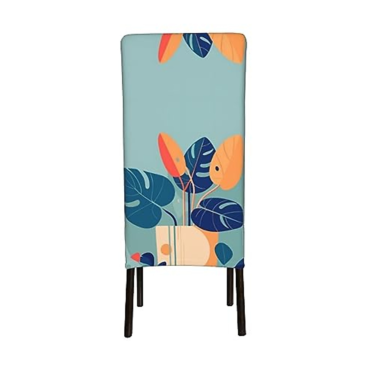 Blue Orange Turtleback Bamboo Pattern Elastic Polyester Ammonia Dining Chair Cover - Protection Cover for Dining Chair Removable