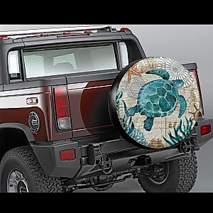 MSGUIDE Spare Tire Cover Sea Turtle for Jeep Trailer Rv Truck 14 15 16 17 Inch Sunscreen Dustproof Corrosion Proof Wheel Cover