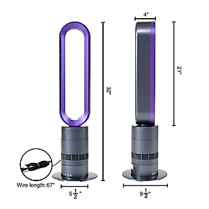 HealSmart 32-inch Space Heater Bladeless Tower Fan, Heater & Fan Combo, 9H Timer 10 Speeds with Remote Control, Air Circulator Fan for Home Air Conditioner, Purple