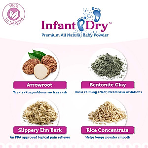 Infant Dry All Natural Baby Powder 5oz - Gentle Formula Talc Free, All Natural and Unscented Dusting Powder for Sensitive Baby Skin