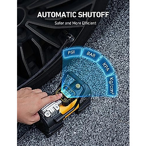 AstroAI Tire Inflator Portable Air Compressor (Up to 150 PSI) Tire Pump for Car 12V DC Digital Air Pump with 12 LEDs Super Bright Light for Bicycle, Motorcycle, Automotive Car Accessories