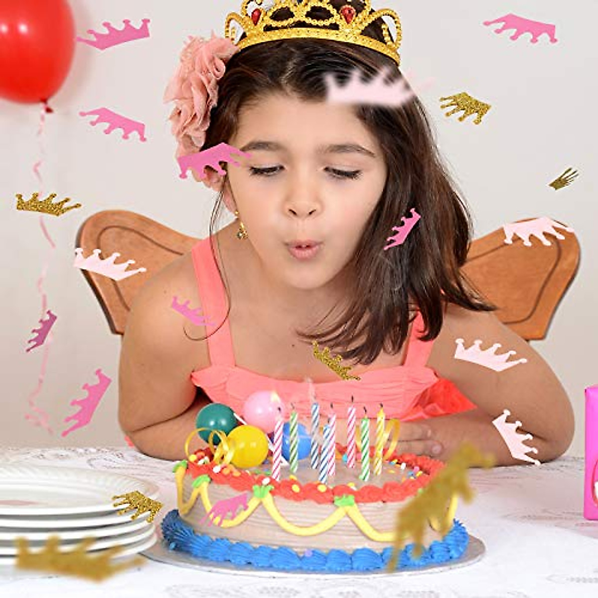 300 Pieces Crown Confetti Glittery Prince King Crown Confetti Baby Shower Crown Confetti for Baby Girl Birthday Party Decorations (Pink Gold, Pink Tone)