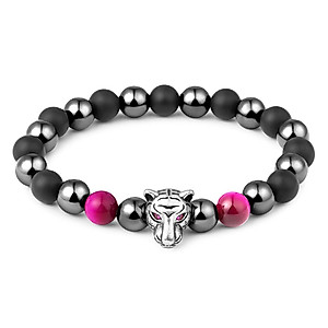 Karseer White Tiger Head Bracelet, Crystal and Healing Stones Rose Tiger Eye Magnetic Hematite Black Agate Therapy Energy Spirit Animal Stretch Bracelet for Women, Charkra Bracelet