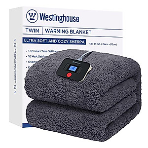 Westinghouse Electric Blanket Twin Size, Soft Plush Sherpa Heated Blanket with 10 Heating Levels & 1-12 Hours Auto-Off, Machine Washable, 62x84 inches, Darkgrey