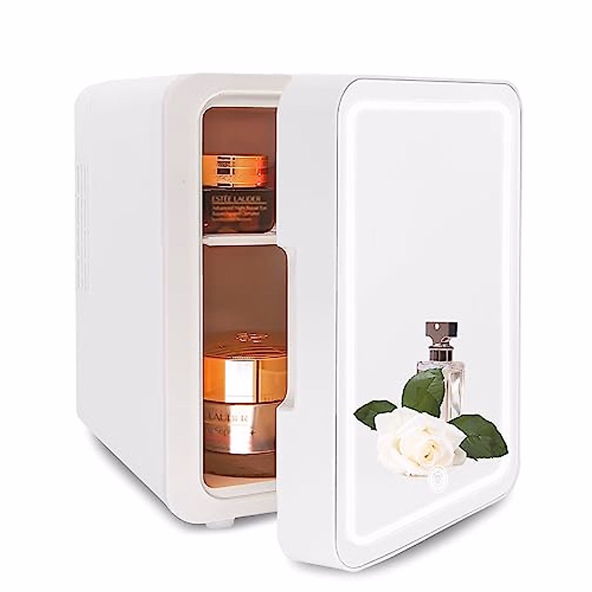 VNIMTI Mini Skincare Fridge 4 Liter/6 Cans, Portable Cosmetic Fridges with Makeup Mirror, Cooler & Warmer, AC & DC, Small Refrigerator for Bedroom, Car, Office, Outdoor (White - 4L)