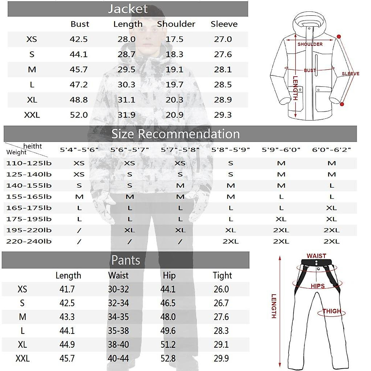 GS SNOWING Men's Jacket and Pants Set Insulated Waterproof Waterproof Snowboard Snowsuits for Snow Sport (Black02, L)