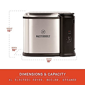 Masterbuilt MB20012420 Butterball XL 10 Liter Electric 3-in-1 Deep Fryer Boiler Steamer Cooker with Basket for Turkey, Seafood, & More, Silver