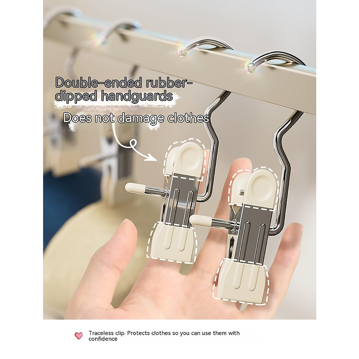 10/30/50Pcs Space-Saving Clothespin, Upgrade Double Head Clamp Dipped Hanger for Closet Hooks Garment Clip Hat Pants Storage Hanging Travel Hook (White, 10PCS)