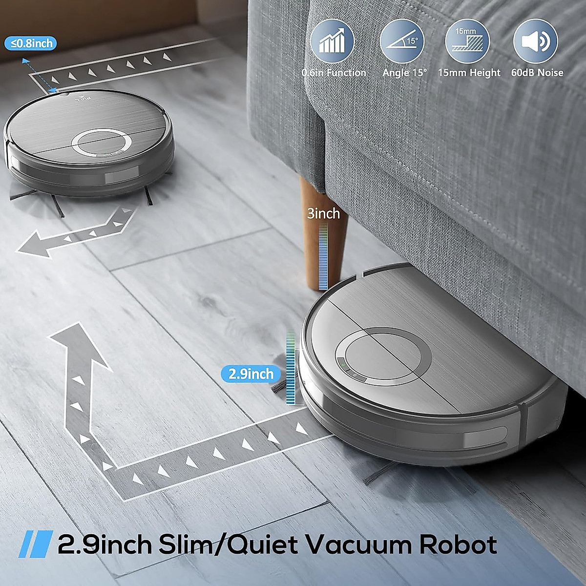 Robot Vacuum and Mop Combo, 2 in 1 Mopping Robot Vacuum Cleaner with Schedule, Wi-Fi/App/Remote, 2000Pa Max Suction, Self-Charging Robotic Vacuum, Slim, Ideal for Hard Floor, Pet Hair, Low-Pile Carpet