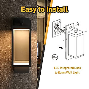 Inowel Outdoor Wall Sconce Lantern Dusk to Dawn Sensor Black LED Exterior Light IP54 Waterproof Classic Wall Light Aluminum Wall Mount Lamp Lighting for Porch Front Door Garden 13W 800Lm 3000K