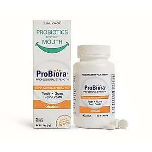 ProBiora Professional Strength Oral Probiotics for Teeth and Gums | Dental Probiotic for Oral Health | Bad Breath Treatment for Adults | Tooth Whitening | ProBiora3 Probiotic Blend | 90 Orange Tablets
