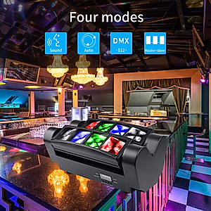 Seven Stars Moving Head DJ Light, 8 Beams Spider LED Stage Light, Master-Slave/DMX/Sound/Auto Control Modes, RGBW 4 in 1 Spotlighting for Wedding, Karaoke, Disco, Light Show and Events (2 Pack)