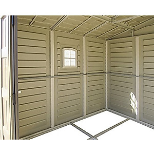 Duramax 0638801402145 Woodbridge Plus 10.5 x 8 Plastic Garden Shed with Foundation Kit & Fixed Window Brown-15 Years Warranty, 10x8, Brown & Ivory