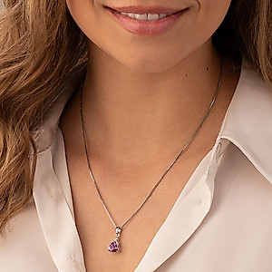 PEORA Amethyst Solitaire Drop Pendant Necklace for Women 925 Sterling Silver, Natural Gemstone, 1.50 Carats Trillion Cut 8mm, with 18 inch Chain