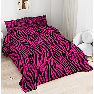 TBUEKLI Zebra Print Comforter Set Girls Women Pink Black Zebra Stripes Bedding Sets Full Animal Skin Decor Down Alternative Duvet Insert for Kids Teens Bedroom Dorm Room, Ultra Soft 3Pcs