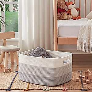 OIAHOMY Cotton Rope Basket 71L - Blanket Basket Living Room,Kids Woven Basket with Handle, Nursery Storage Basket,Baby and doy Toy Baskets Bin, Gradient Grey