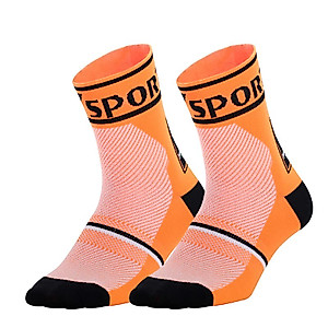 Beauty.N.Q Cycling Socks for Men Women Mountain Bike Mtb Bicycle Athletic Socks Sports (as1, alpha, one_size, regular, regular, White+Orange+Blue, S-Shoe 5-7)