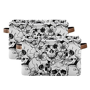 WELLDAY 2PCS Storage Basket White Skull Large Foldable Storage Bin Cube Collapsible Organizer