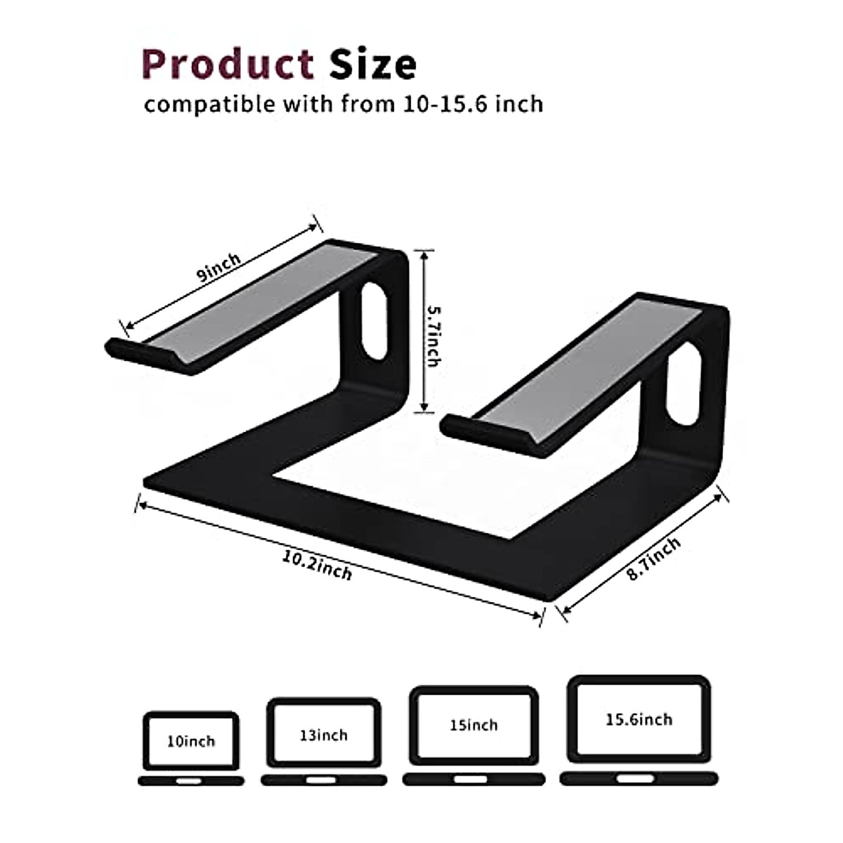 ALASHI Laptop Stand for Desk, Aluminum Computer Riser, Ergonomic Notebook Holder, Detachable Metal Laptops Elevator, PC Cooling Mount Support 10 to 15.6 Inches Notebook, Black