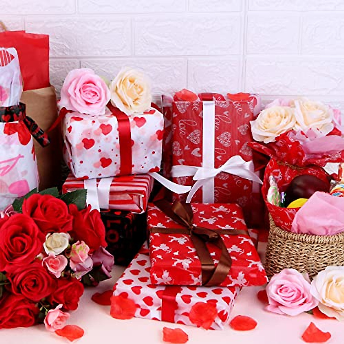 120 Sheets Tissue Paper Gift Wrapping Paper 12 Design Red Heart Pattern Decorative Paper Art Tissue for Mother's Day Wedding Birthday Baby Shower Gift Bag Decoration
