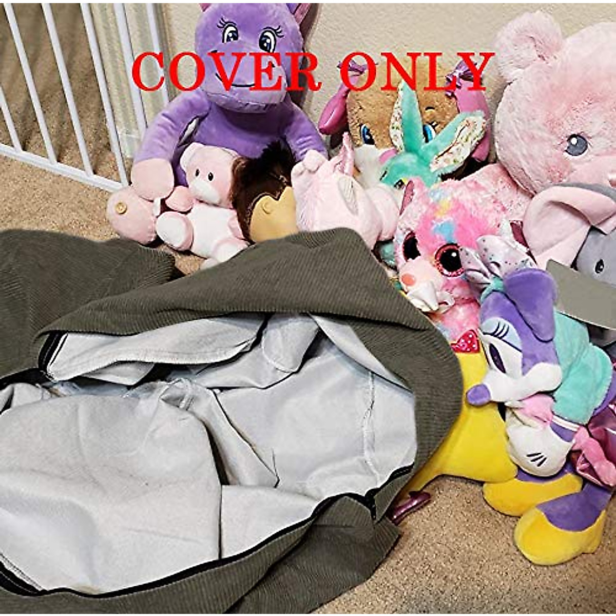 SANMADROLA Stuffed Animal Storage Bean Bag Chair Cover (No Filler)for Kids and Adults. Premium Corduroy Stuffable Beanbag for Organizing Children Plush Toys or Memory Foam Extra Large 300L (Warm Grey)