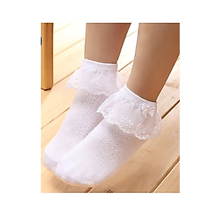 5 Pack of Girls White Lace Ruffle Socks Cotton Baby, M(3-6T)