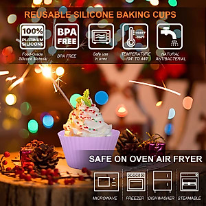 Reusable Silicone Cupcake Baking Cups 24 Pack, Non-stick Muffin Cupcake Liners 2.75 inch Silicone Muffin Cups for Party Halloween Christmas Bakery Molds Supplies (6 Rainbow Colors)