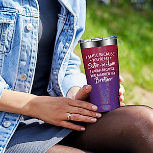 Grifarny Sister in Law Gifts - Birthday, Mothers Day, Christmas, Gifts for Sister in Law - I Smile Because You are My Sister in Law Tumbler 20oz