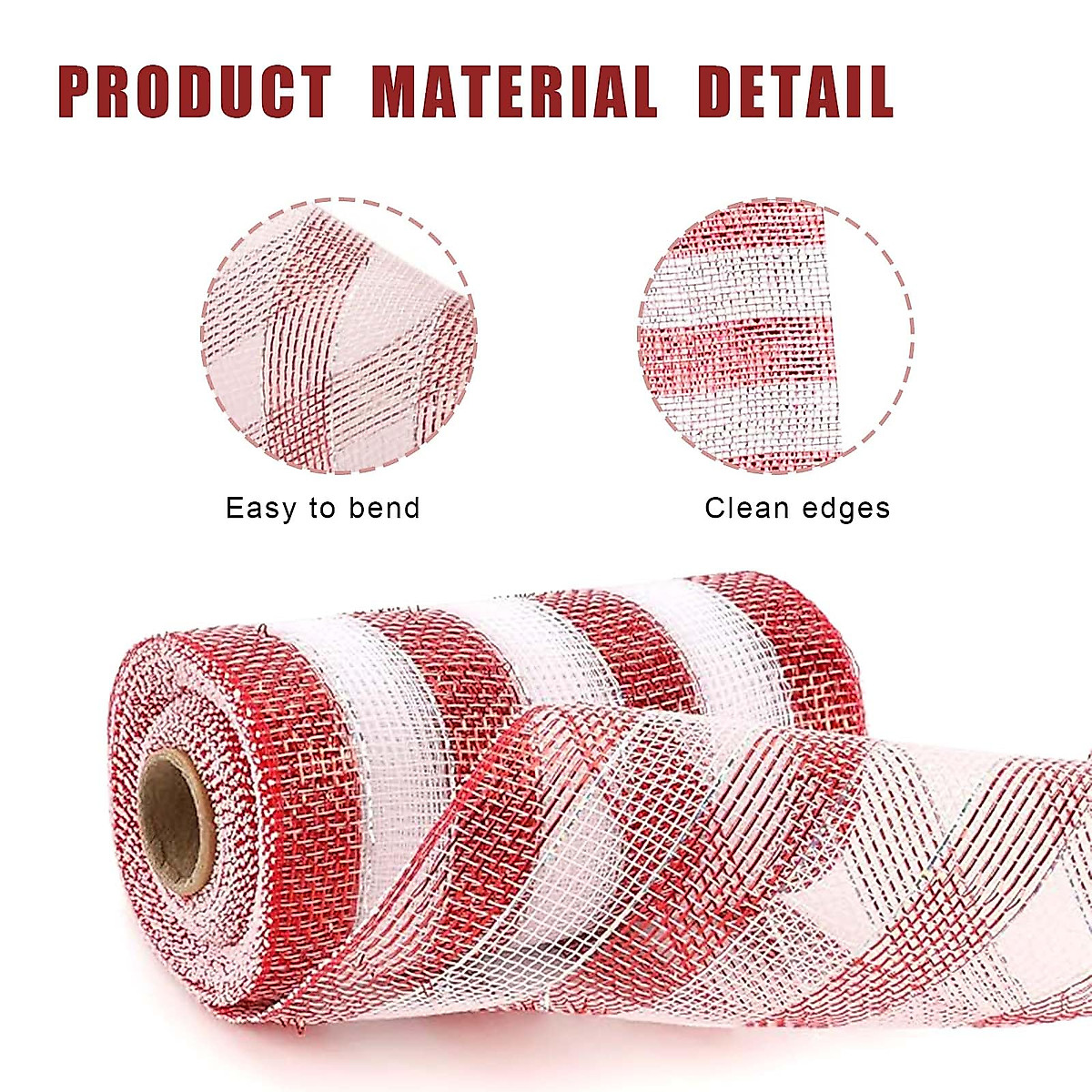 LaRibbons Deco Mesh Ribbon，10 inch x 30 feet Each Roll，Metallic Foil Red and White Rolls for Wreaths, Swags and Christmas Tree Decoration，4 Roll