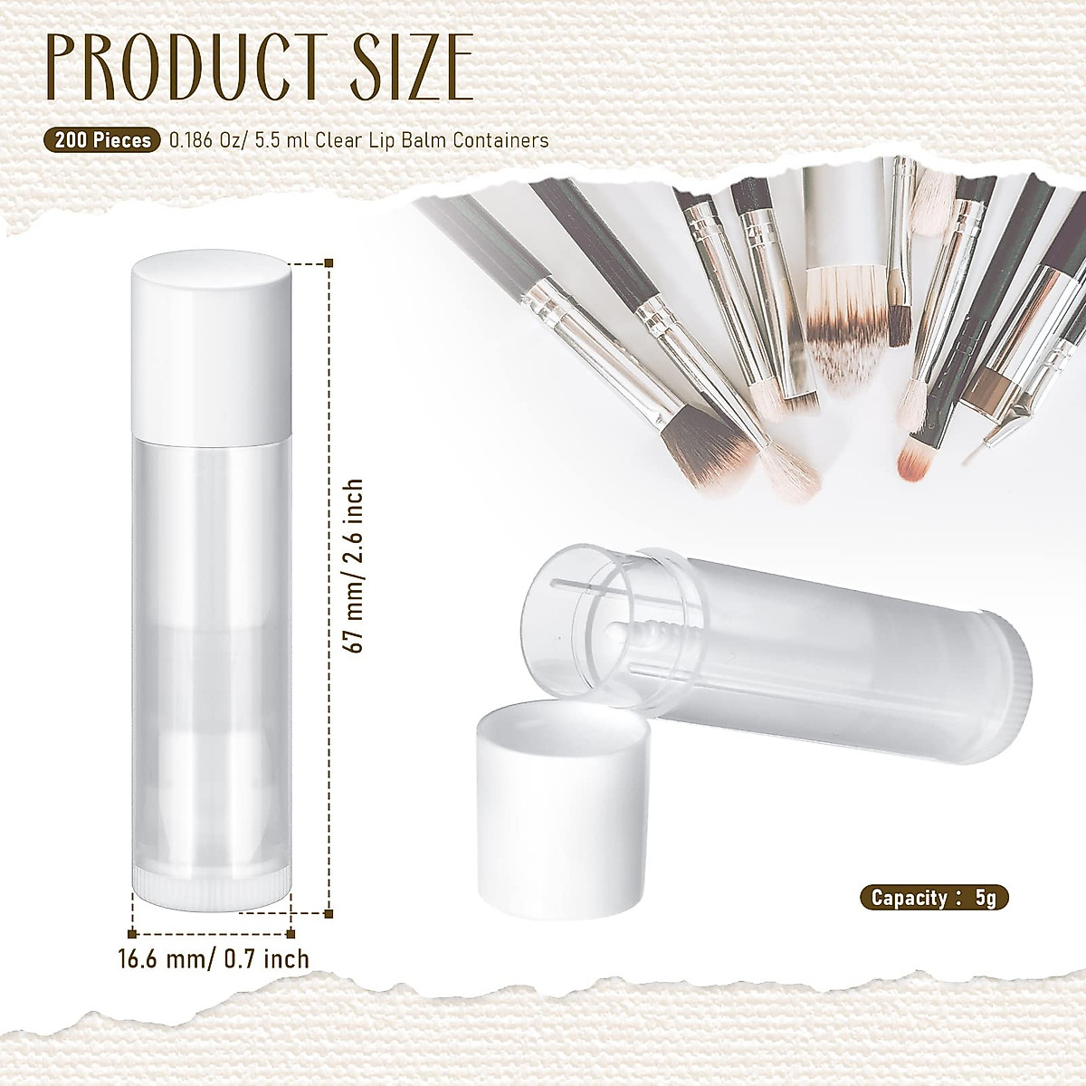 Nuanchu 200 Pcs Lip Balm Tubes Empty Lip Gloss Tubes Bulk Women 0.186 Oz/ 5.5 ml Lip Gloss Container Kit Clear PVC Lip Gloss Containers with Caps Lipstick Tubes for DIY (White, Clear)