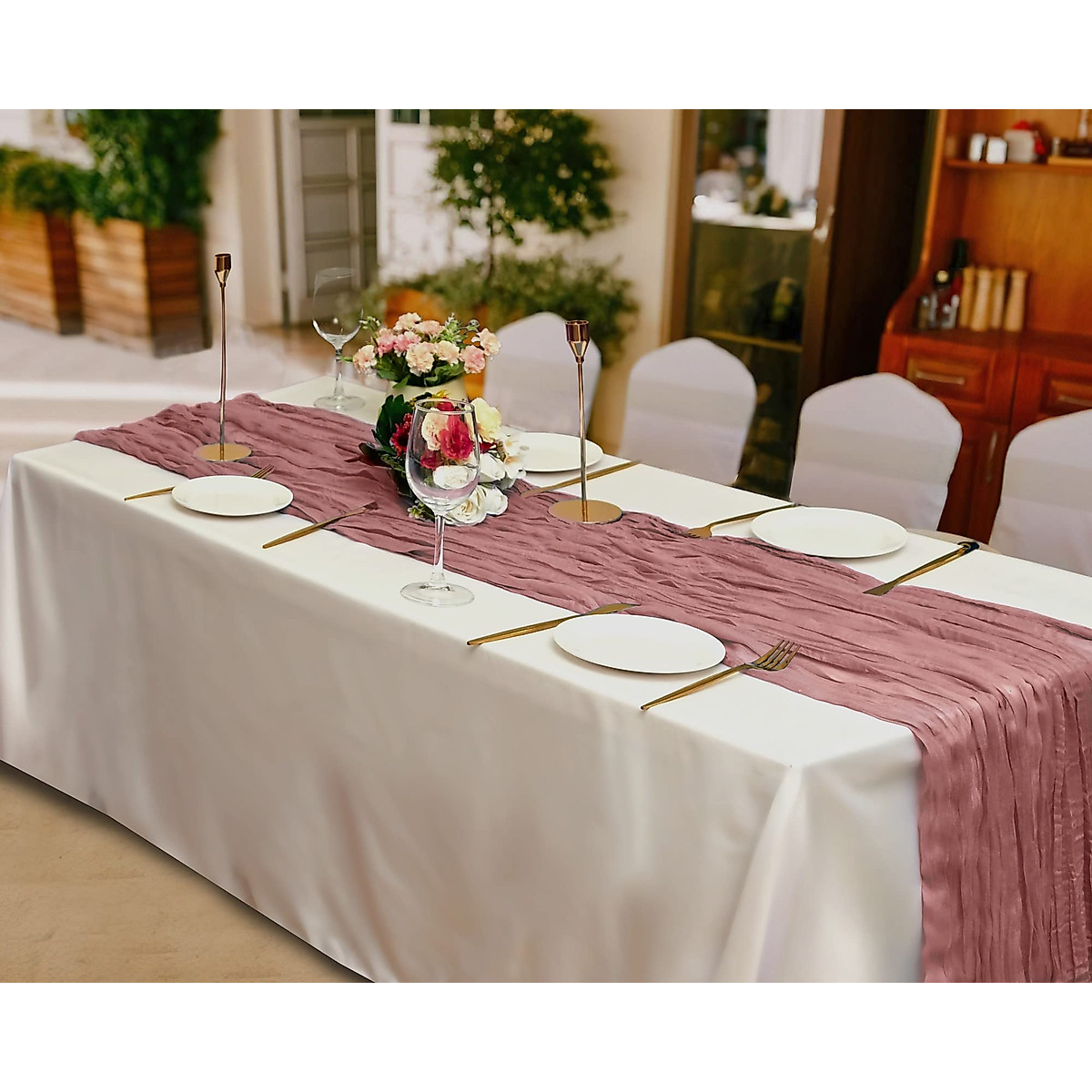 8 Pack Dusty Blush Cheesecloth Table Runner 10Ft Gauze Cheese Cloth 35x120 Inch Boho Table Runner Romantic Table Runner Long Table Cover for Wedding Bridal Shower Fall Thanksgiving Christmas Décor