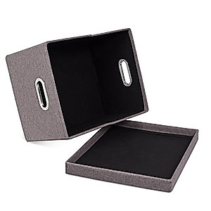 Internet's Best Collapsible File Box Storage Organizer with Lid - Decorative Linen Filing & Storage Office Boxes – Hanging Letter/Legal Folder – Home Office Bins Cabinet – Grey Container - 1 Pack