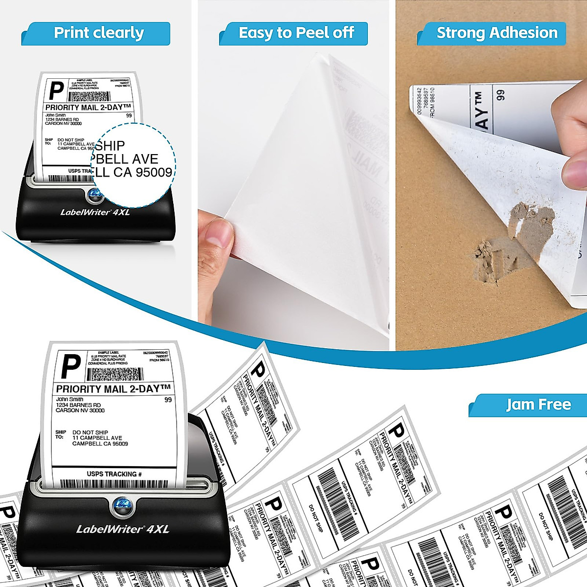 NineLeaf 3 Roll (6600 Labels) Compatible for Dymo 1744907 Internet Postage Label 4" x 6" Mailing Address Shipping Multipurpose Labels for Label Writer 4XL Zebra Desktop Printers, NOT FIT 550 & 5XL