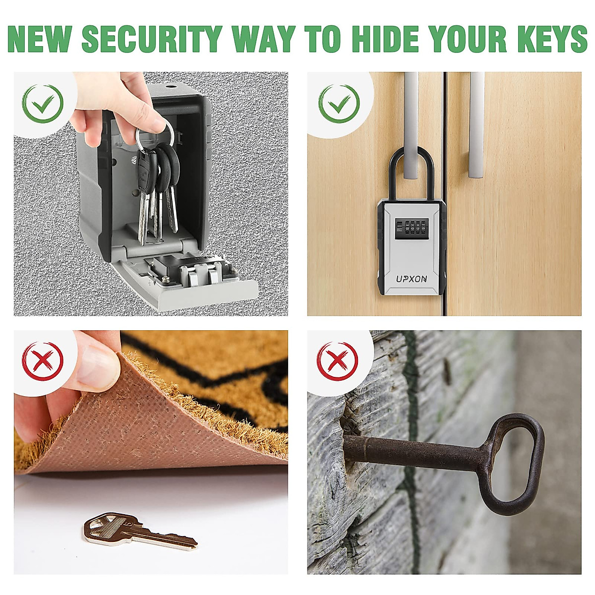 Key Lock Box, UPXON Extra Large Key Storage Box with Resettable Code, 4 Digit Combination Lock Box for Car Keys, House Keys, Weatherproof Wall Mount Key Box for Home, Hotels, Airbnb, Schools 1 Pack