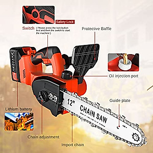 Electric Chainsaw Cordless 12 Inch 3000mAh Chainsaw Power With 2 Chains, Brushless Chainsaw Battery Powered For Trees Cordless Chainsaw Wood Farm Garden Ranch Forest Cutting Fast Charger Included