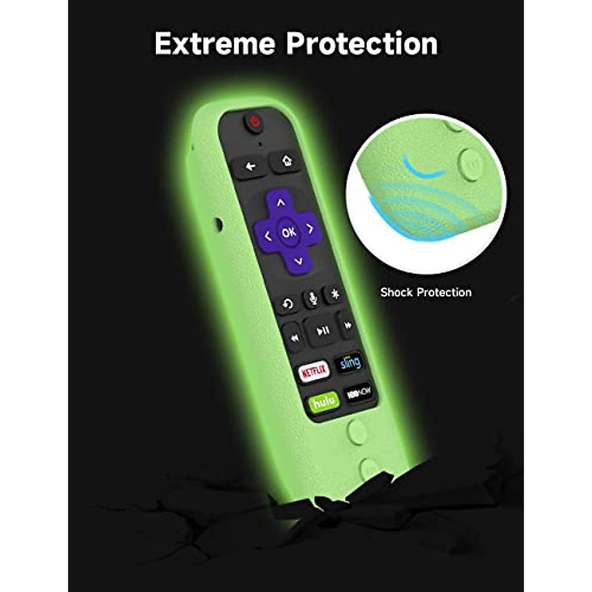 Silicone Remote Case for Roku Ultra 2017/2018(4661) Remote Control Protective Cover for Roku Ultra 4661R with Power Button Remote Anti-Slip Anti-Lost with Hand Strap (Glow in Dark Green)