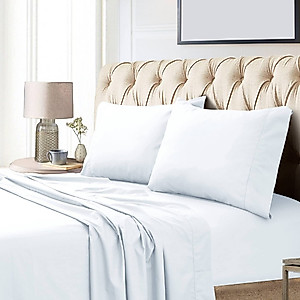 Tribeca Living Queen Bed Sheet Set, Soft Egyptian Cotton Sateen Solid Sheets and Pillowcase Set, Deep Pocket, 800 Thread Count, 4-Piece Luxury Bedding, White