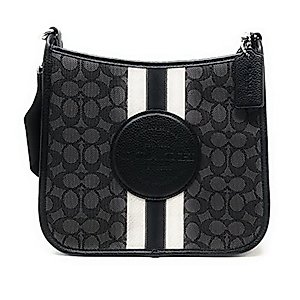 COACH Women's Dempsey File Crossbody Shoulder Bag (Signature Jacquard - Stripe - Patch - Black Smoke - Black Multi)