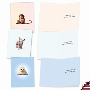 The Best Card Company 20 Assorted Baby Notecards Box Set 4 x 5.12 Inch with Envelopes (10 Designs, 2 Each) Zoo Babies AM6726BBG-B2x10