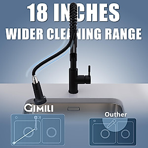 GIMILI Black Kitchen Faucet with Pull Down Sprayer Commercial Single Handle Lever Spring Kitchen Sink Faucet