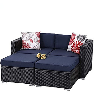 MFSTUDIO 4 Piece Patio Furniture Daybed Set, Outdoor Conversation Sectional Sofa Set, Navy Blue