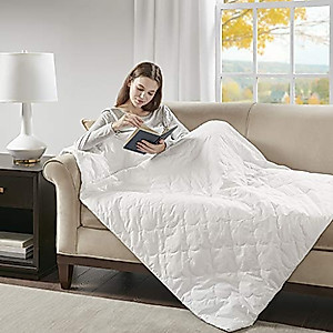Beautyrest Deluxe Weighted Adult, Ogee Quilted 100% Cotton, Glass Beads Filling, and Removable Cover Calming Heavy Blankets, 60" x 70"-12Lbs, White