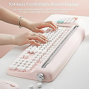 YUNZII ACTTO B503 Wireless Typewriter Keyboard, Bluetooth Connection, Cute Retro Aesthetic Design with Integrated Stand for Tablet, Phone, PC and Win/Mac/Android (B503, Baby Pink)