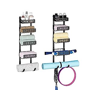 GALLIS 2 Pack Towel Racks for Bathroom Wall Mounted, Metal Towel Holders for Rolled Towels, Bath Robes and Yoga Supplies, Towel Storage Organizer for Spa, Salon, RV, Black