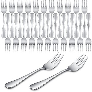 24 Pcs Oyster Fork Appetizer Seafood Forks Portable Stainless Steel 3 Prong Fruit Forks Small Cocktail Salad Dessert Forks for Tasting Crab Escargot Kids Party Travel, 5.5 Inch Silver