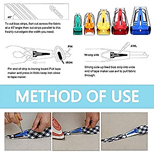 Neo LOONS Bias Tape Maker Set, Sewing Fabric Bias Tape Maker Tool Kit 6MM 9mm 12MM 18MM 25MM with 5 Pieces Cloth Clips, Awl, Sewing Craft Scissor & Soft Tape Measure Tool for Quilt Binding