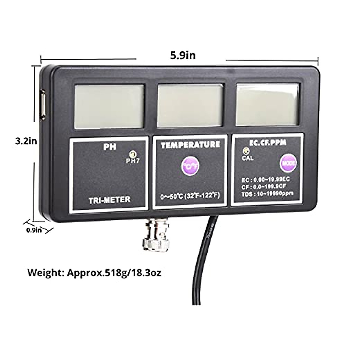 6-in-1 EC CF MV Water Quality Tester, -116 Water Quality Monitor Multi Parameter Meter for Aquariums Hydroponics (110V US Plug)