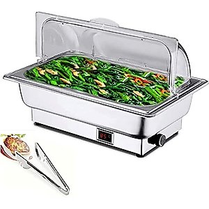 Food Warmer, Chafing Dish Stainless Steel Chafing Dishes, 9L Buffet Server, Catering Food Warmers with 90° Half Clamshell for Parties, Buffets, Adjustable Temperature (1/2 Size Foo