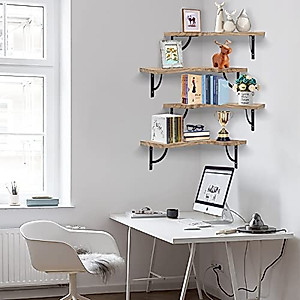 KOOHOAMZ Corner Floating Shelves Wall Mounted Set of 4,Corner Wall Shelf Rustic Wood Corner Floating Shelves for Bedroom, Living Room, Bathroom, Kitchen, Office -Floating Corner Storage Wood Shelves